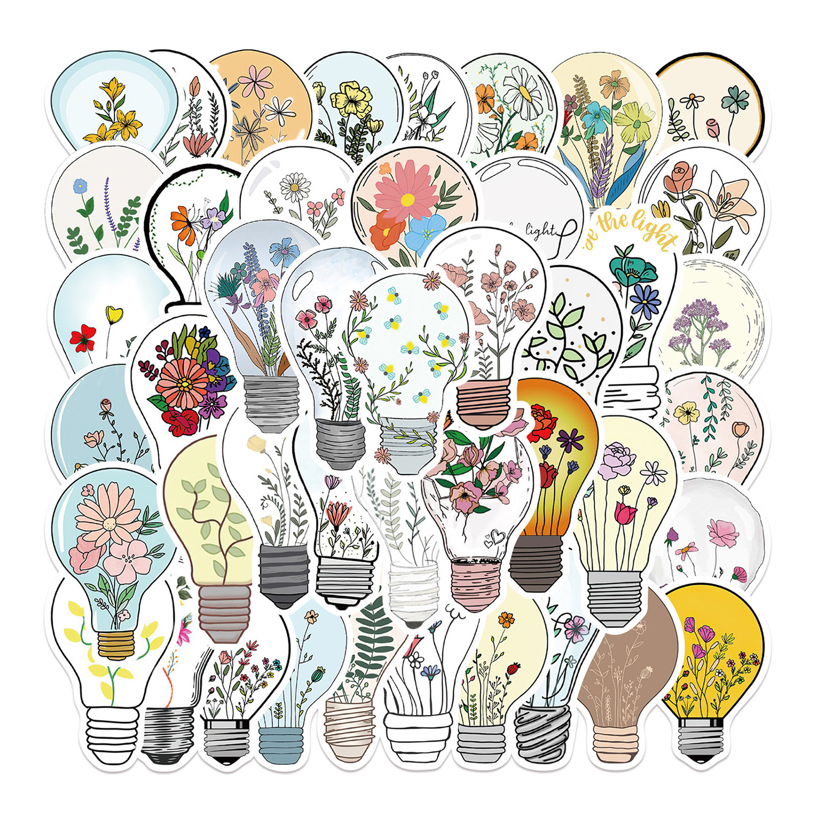 50Pcs/Set Graffiti Stickers Cute Floral Light Bulb Decals Waterproof ...
