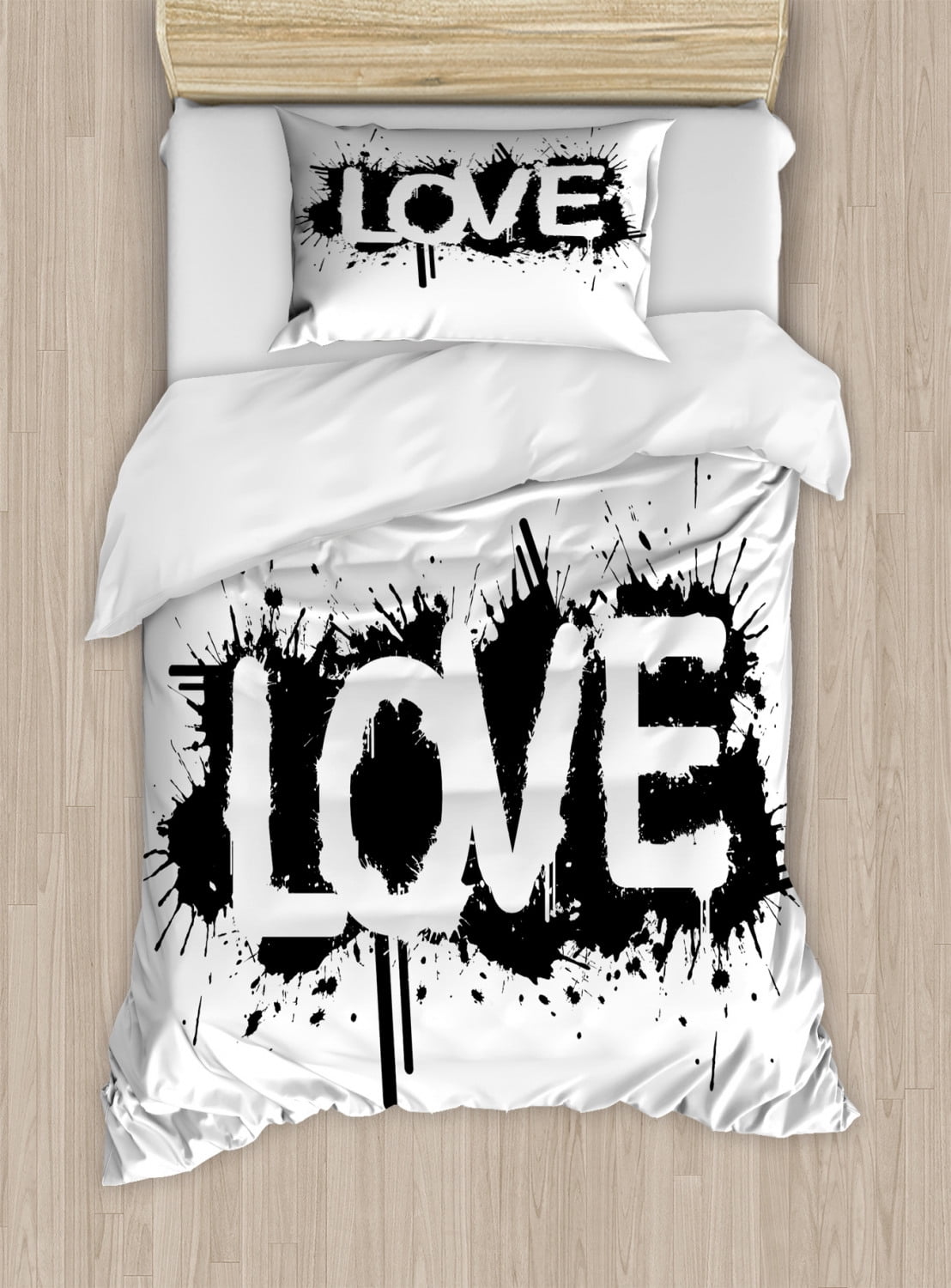 Urban Graffiti Twin Size Duvet Cover Set, Ink Splattered Backdrop Love ...