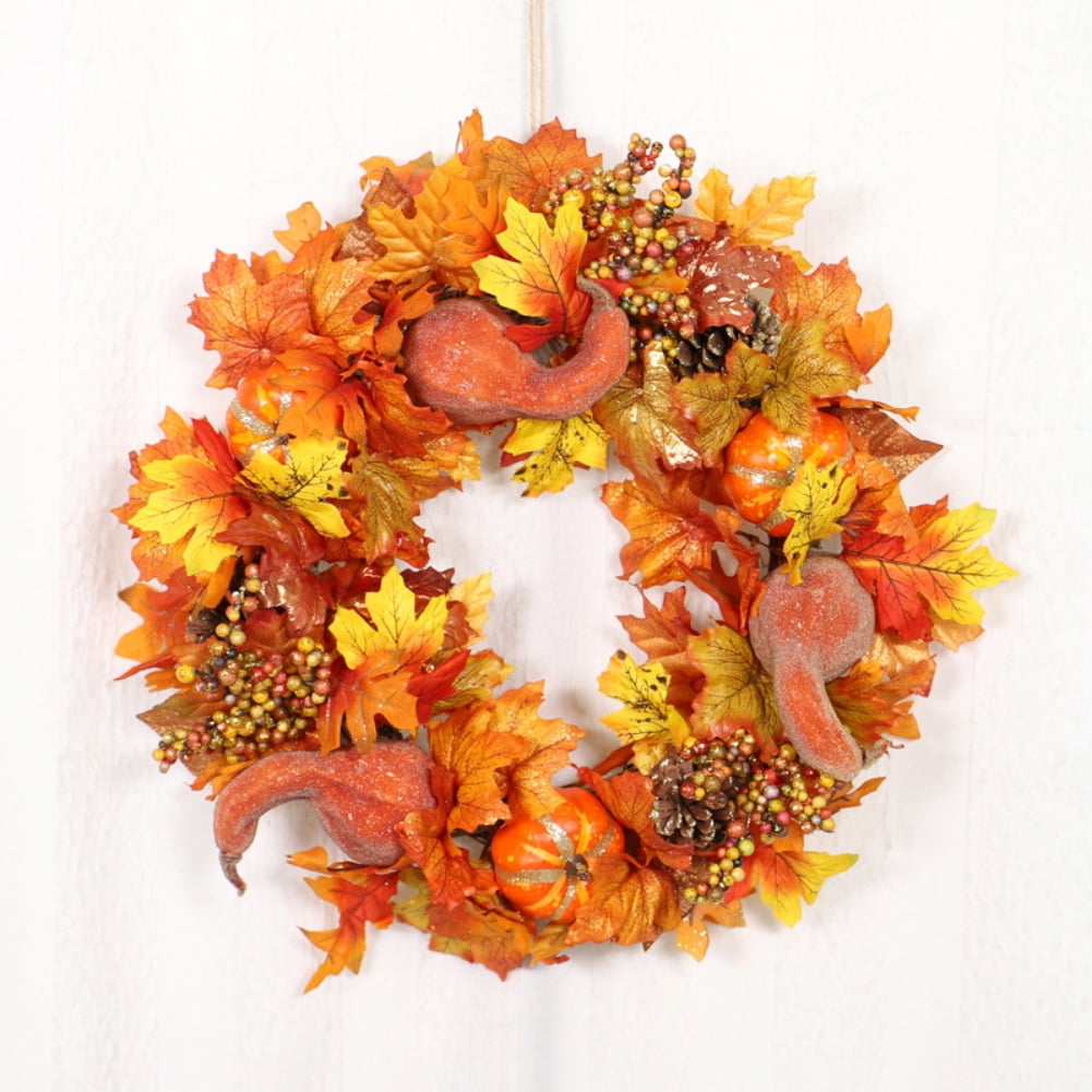 18" Fall Wreaths for Front Door Autumn Maples Leaf Pumpkin Pine Cone ...