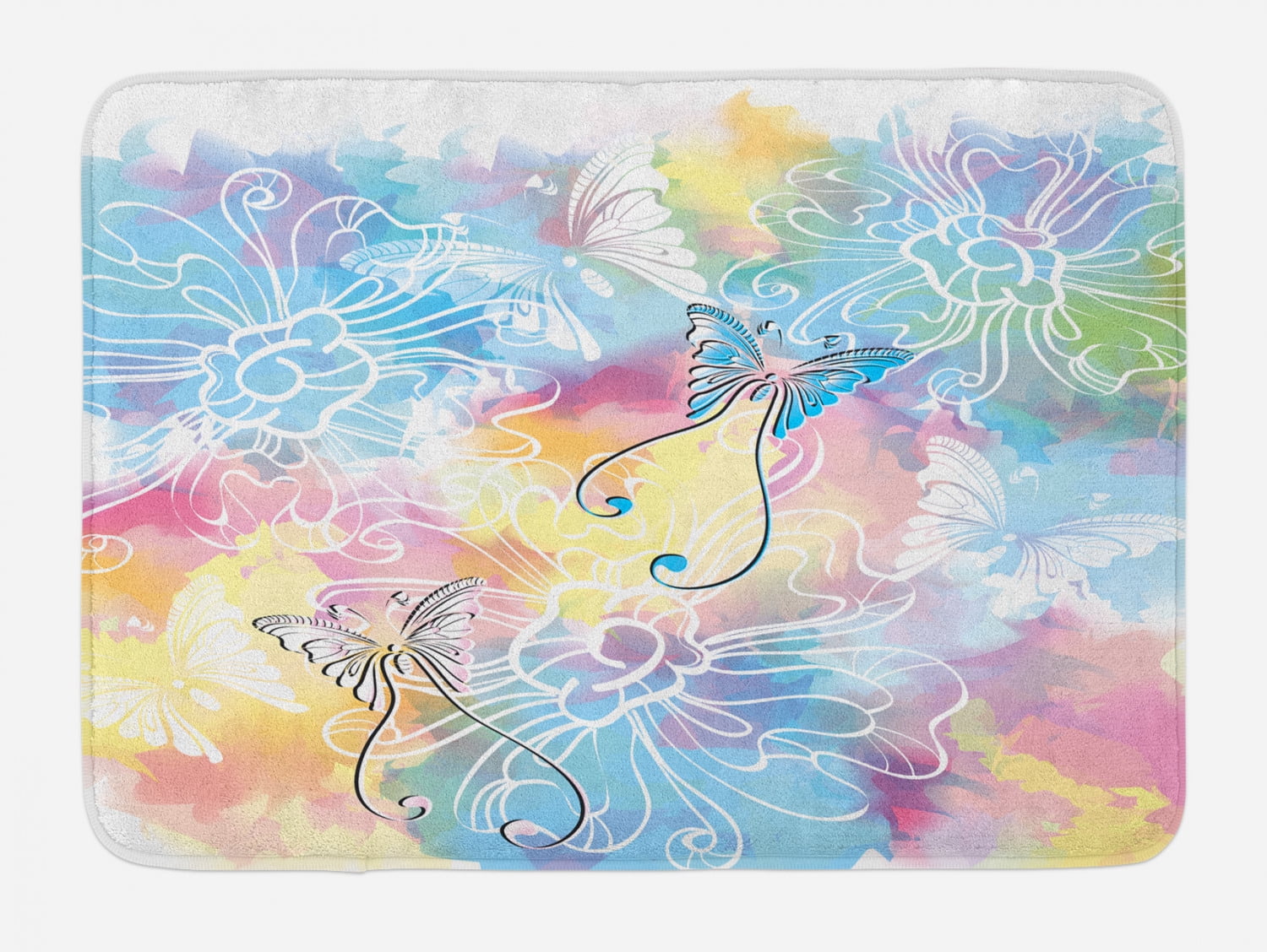 Colorful Bath Mat, Romantic Brushstroked Backdrop with Haze Blur Splash ...