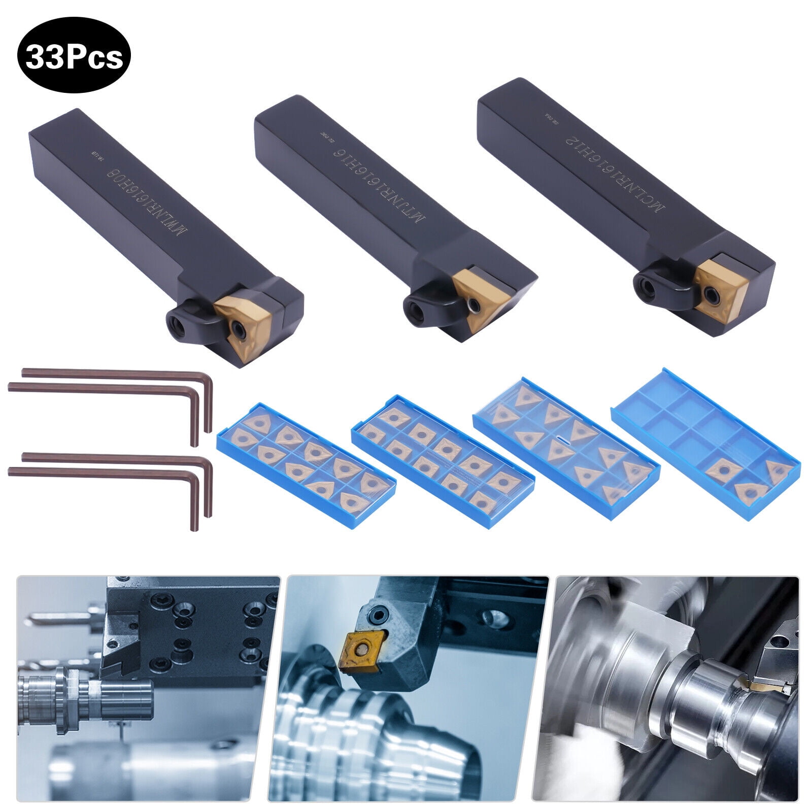 Miumaeov 33-Piece Lathe Excircle Indexable Carbide Turning Tool Holder Set with 33 Insert Blades ...