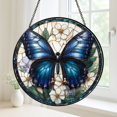 Colorful Butterfly with Flowers Stained Glass Style Suncatcher for ...