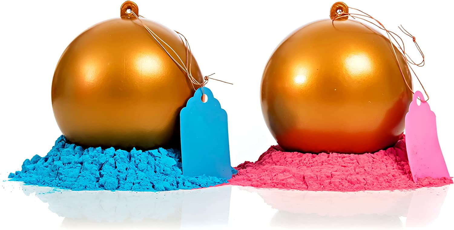Gender Reveal Golden Ball 2 Pack | Pink & Blue Set | Exploding Powder ...