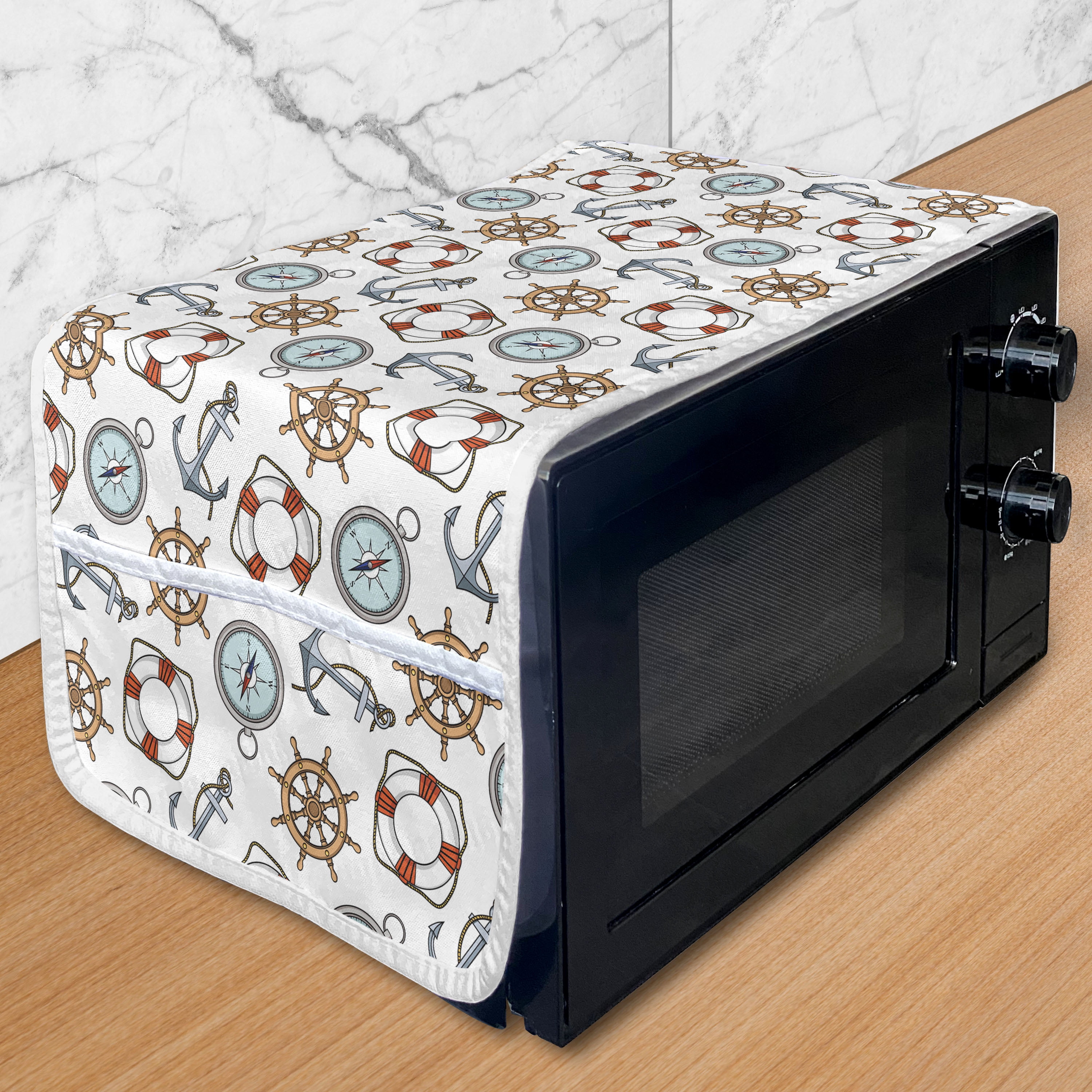 Compass Microwave Oven Cover, Ship Steering Wheel and Anchor Marine ...