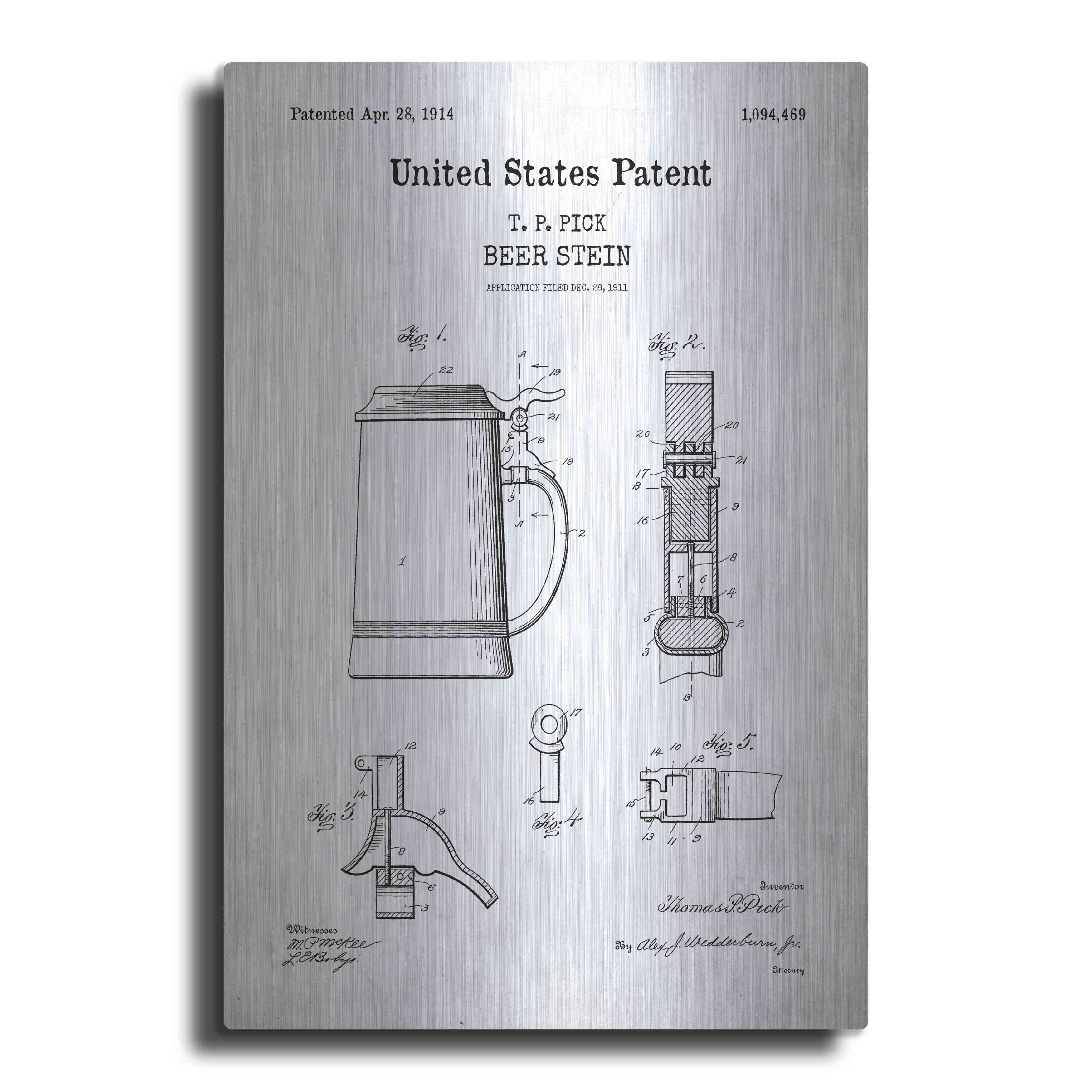 Luxe Metal Art 'Beer Stein Blueprint Patent White' Acrylic Glass Wall ...