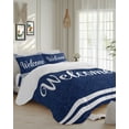 4 Piece Duvet Cover Set Full, Welcome Quote Navy Blue Stripe Soft ...