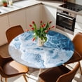 Beach Wave Modern Art Round Fitted Tablecloth Watercolor Blue Ocean ...