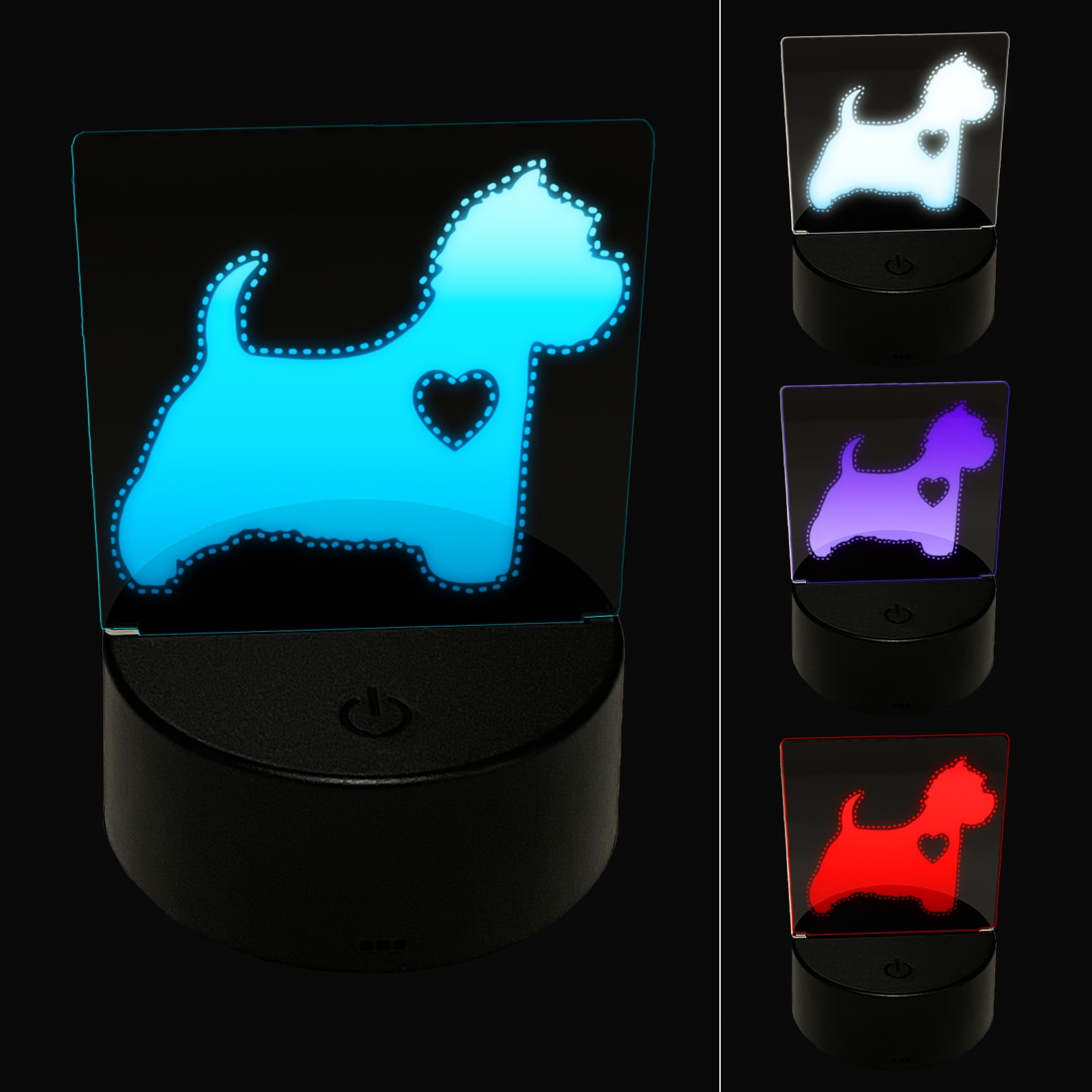 Westie West Highland White Terrier Dog with Heart LED Night Light Sign ...