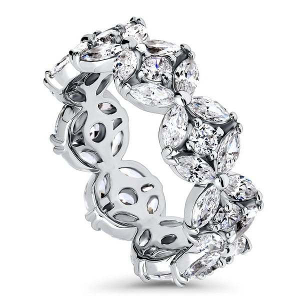 Berricle Rhodium Plated Sterling Silver Cubic Zirconia Cz Flower