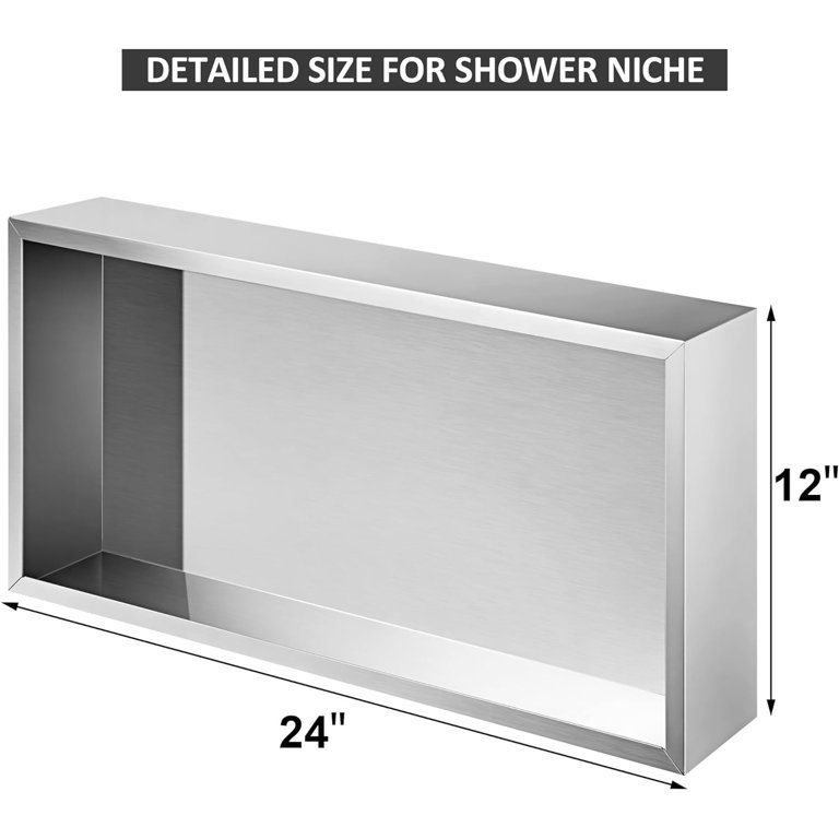 Metal Shower Niche No-Tile Shower Niche - Brushed Nickel 24x12 ...