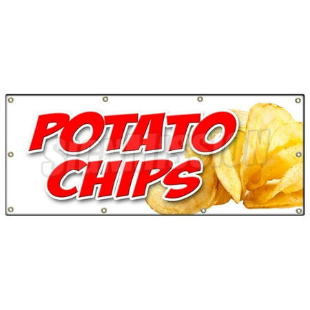 36"x96" POTATO CHIPS BANNER SIGN kettle bar b que fresh made warm hot ...