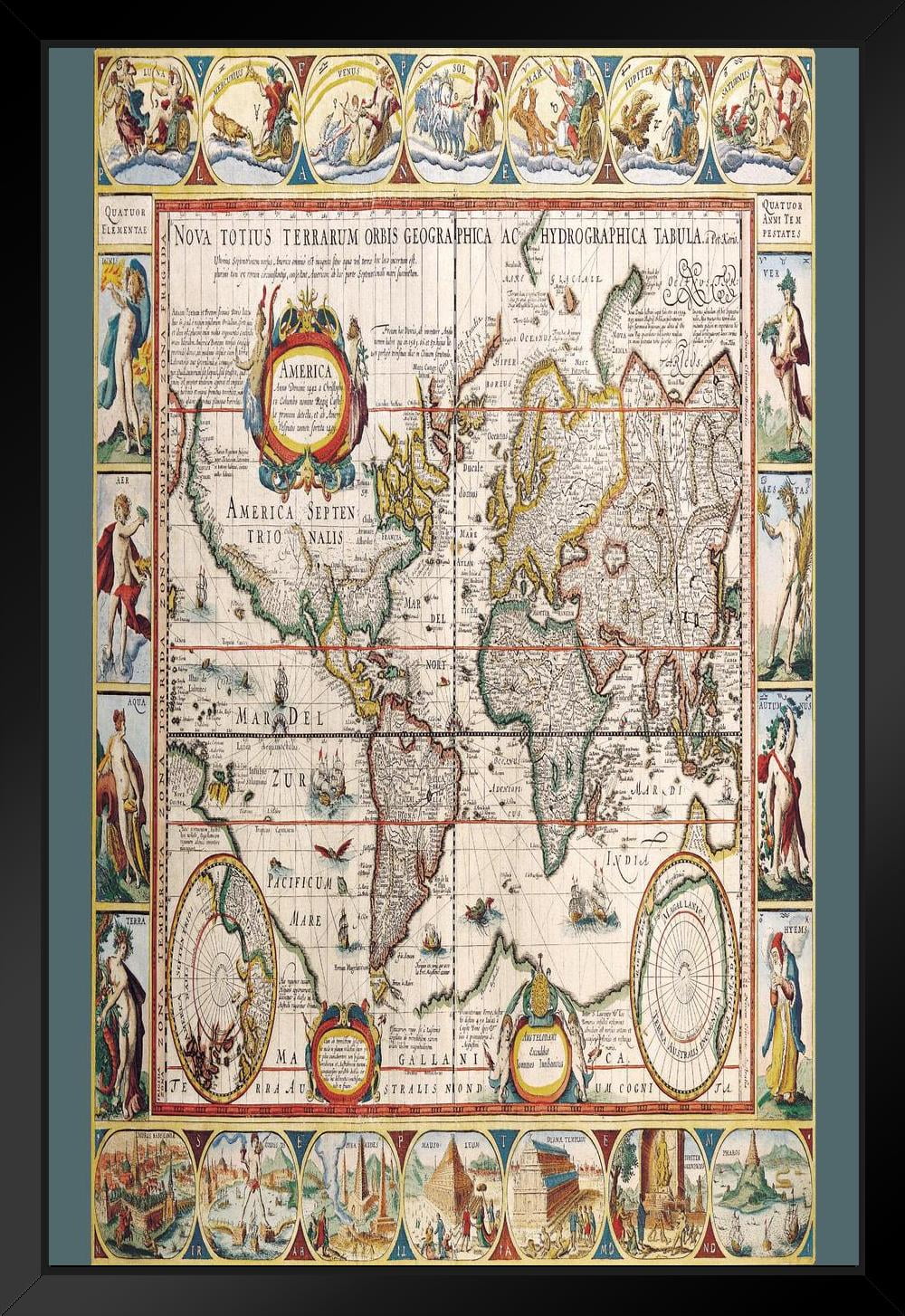 Antique World Map Discovery of America 1492 Latin Text Orbis ...