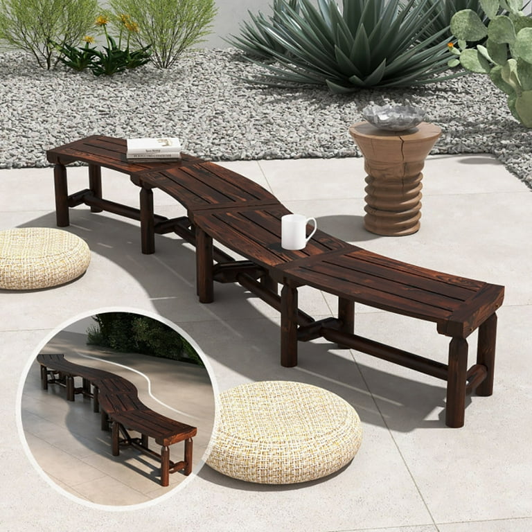 Barara King Outdoor Curved Backless Porch Bench Patio Curved Bench for Round Table Spacious and Slatted Seat