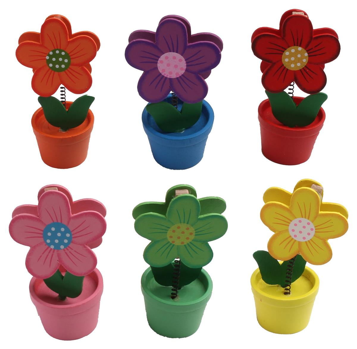 Set of 60, Flower Pot Memo Holders in 6 Colors, Brightly Painted Wooden ...