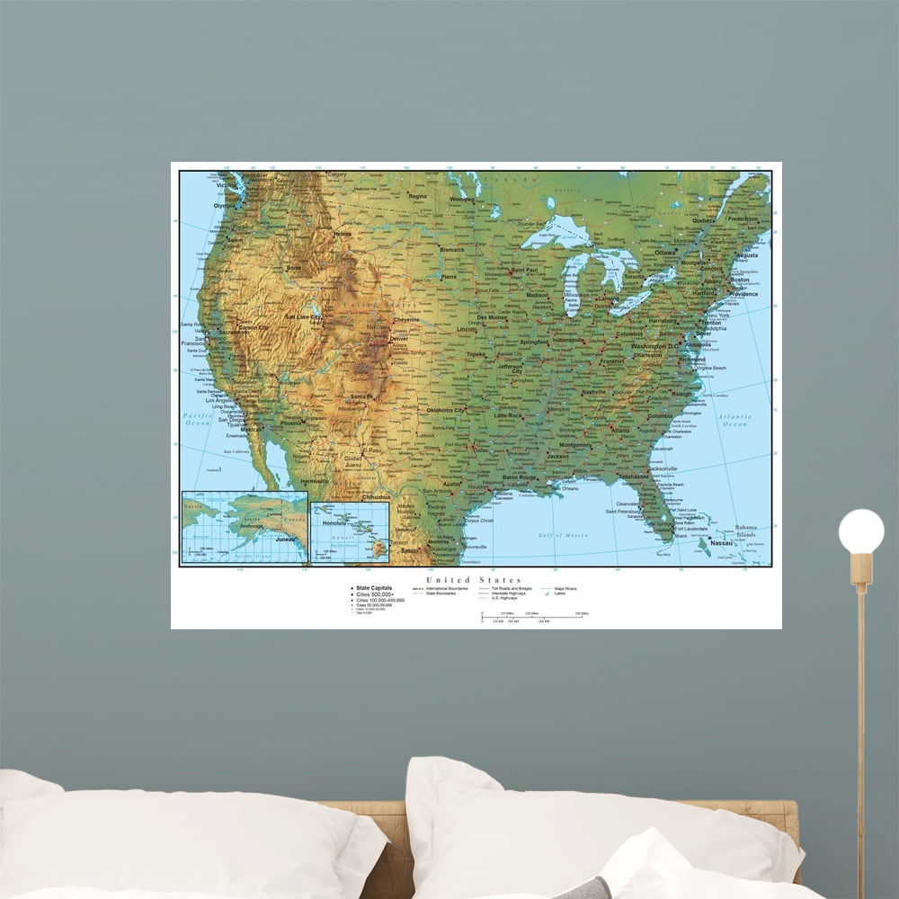 United States America Terrain Wall Mural by Wallmonkeys Peel and Stick ...