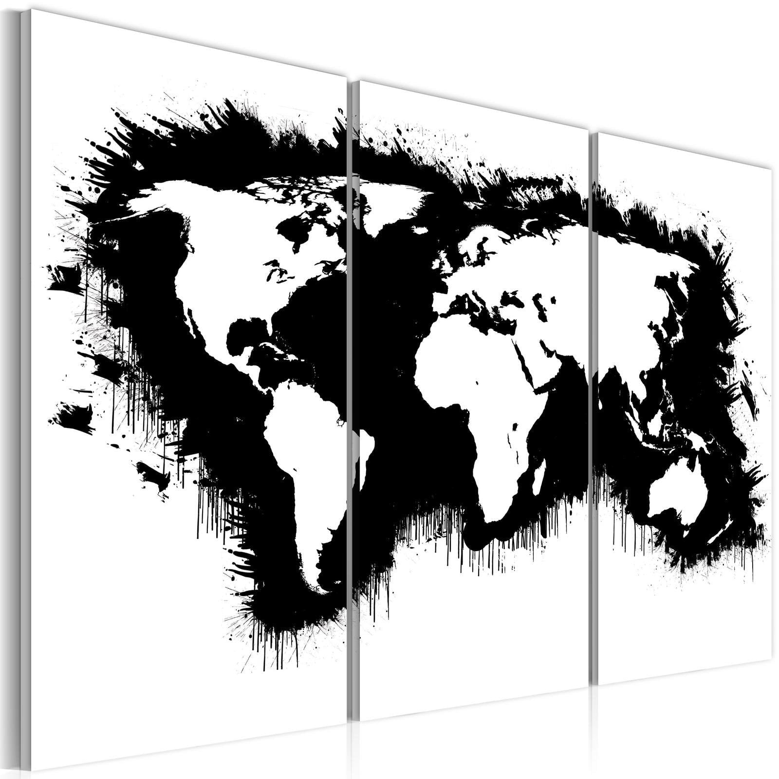 Tiptophomedecor Stretched Canvas World Map Art - Monochromatic Map Of ...