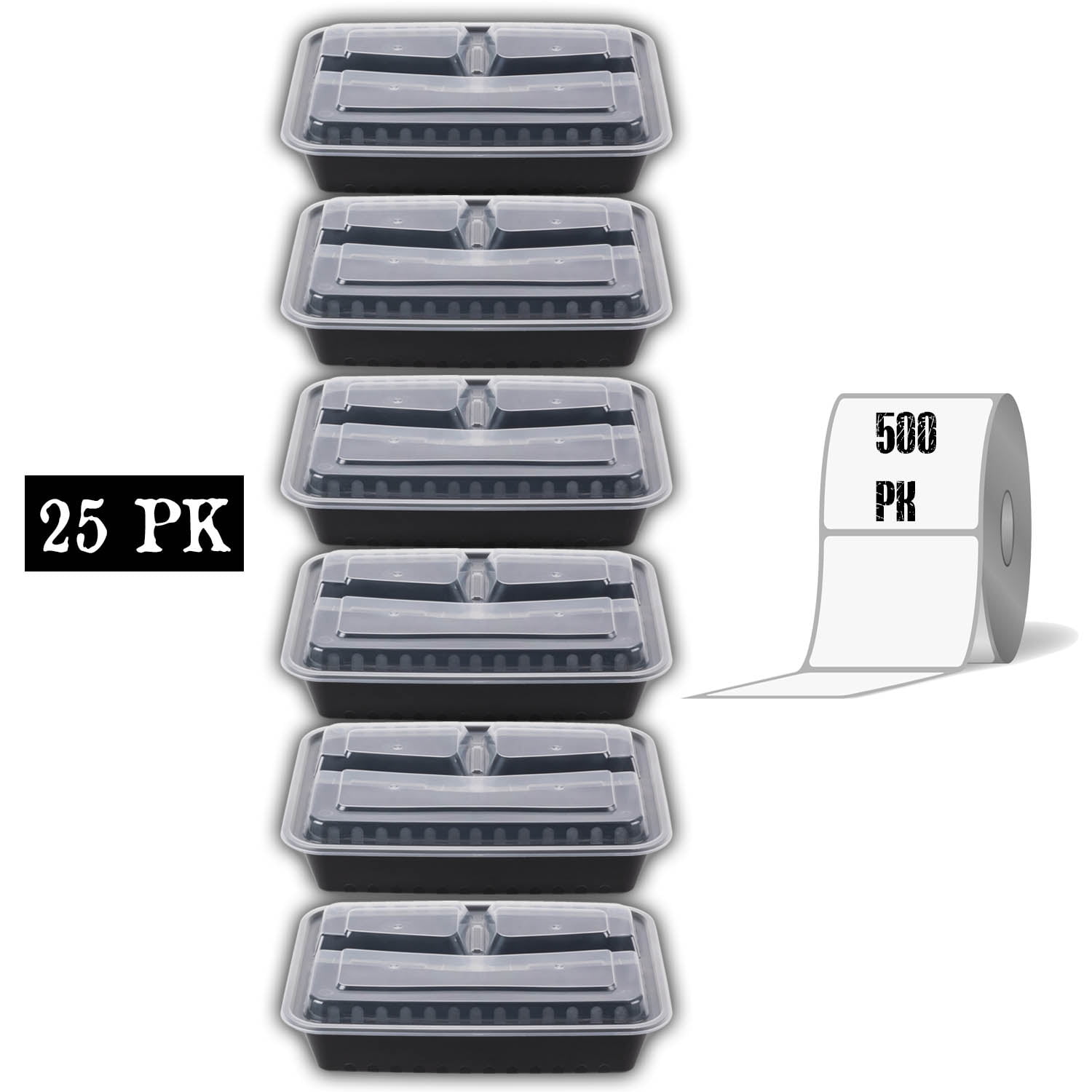 Meal Prep Containers And Lids And Labels Set: (25 Pk) Compartment ...