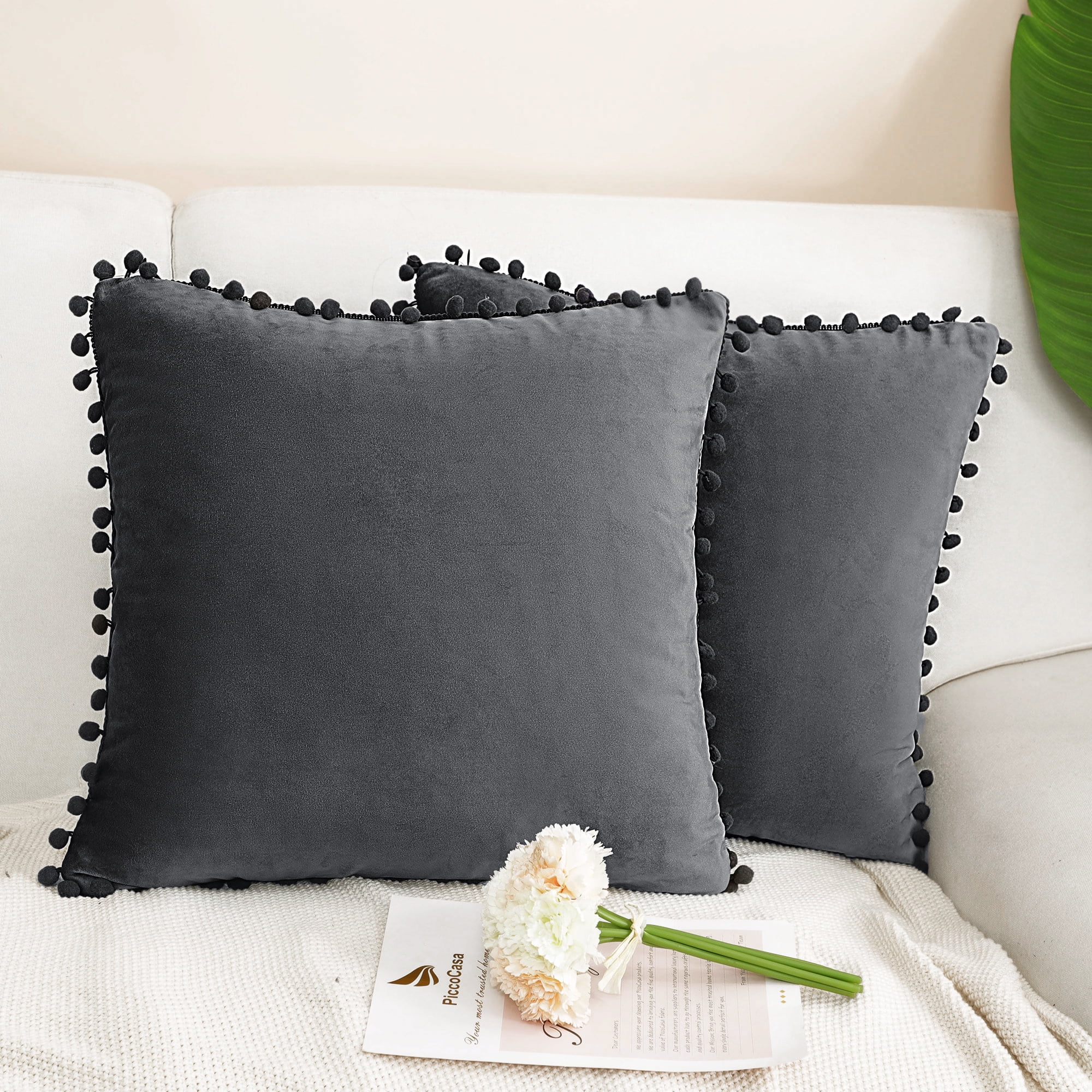 Click here for Piccocasa Velvet Pillow Cover With Pompoms For Sof... prices
