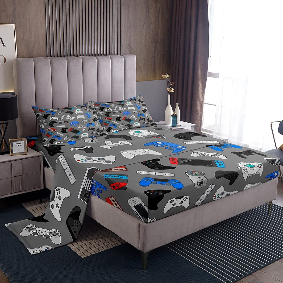 WEIS Teens Gamepad Bed Sheet Set Queen, Kids Gaming Cartoon Fitted ...