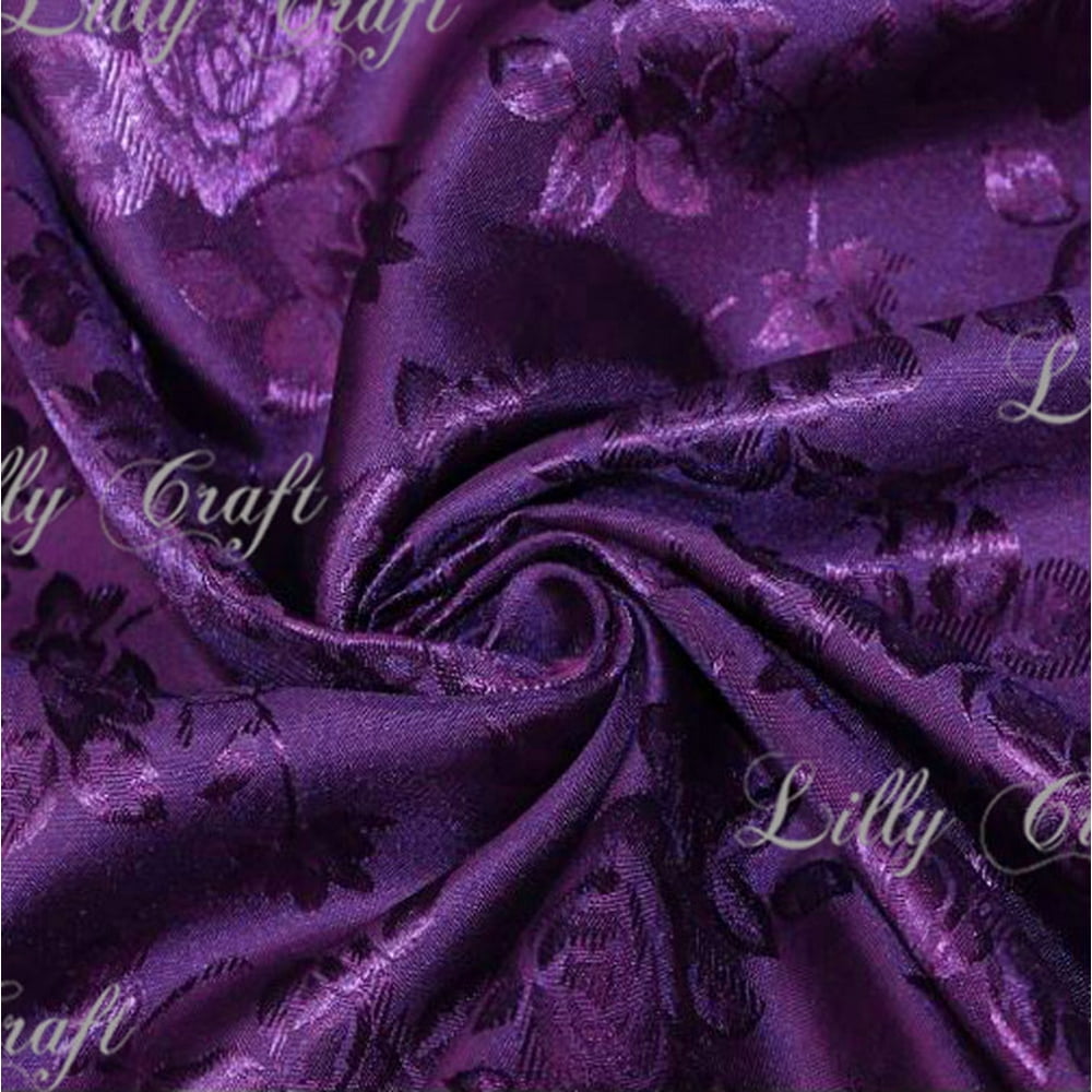 Plum Brocade Jacquard Satin Fabric 58” 60” Inches Wide Sold By The