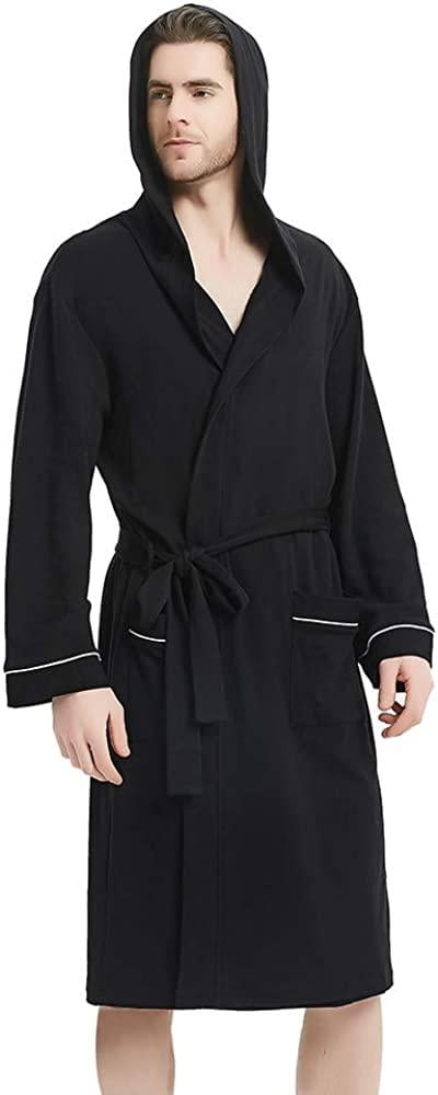 U2SKIIN Mens Hooded Cotton Robe, Lightweight Knit Bathrobe,(Black ...