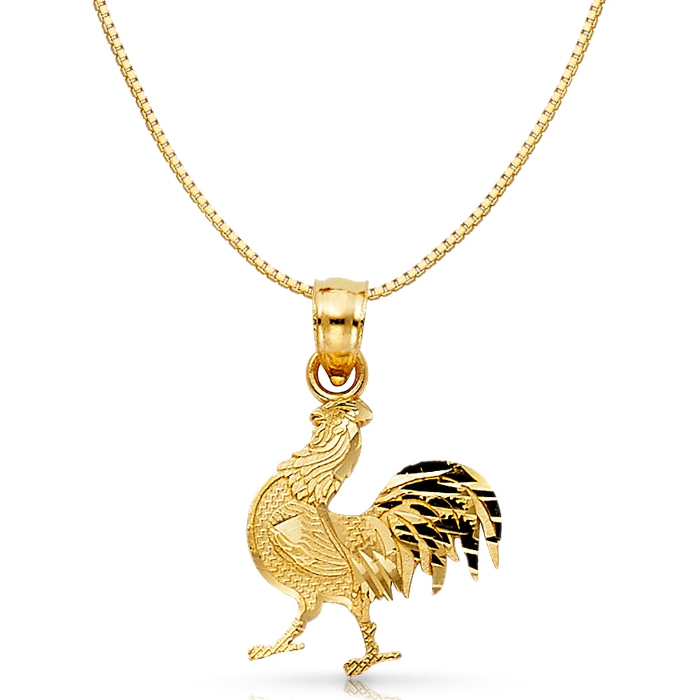 Ioka-14K Yellow Solid Gold Rooster Charm Pendant with 1mm Box Chain Necklace - 24" - Walmart.com