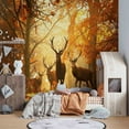 Deer In Forest Painting, Paper Wall Art Forest Landscape Mural ...