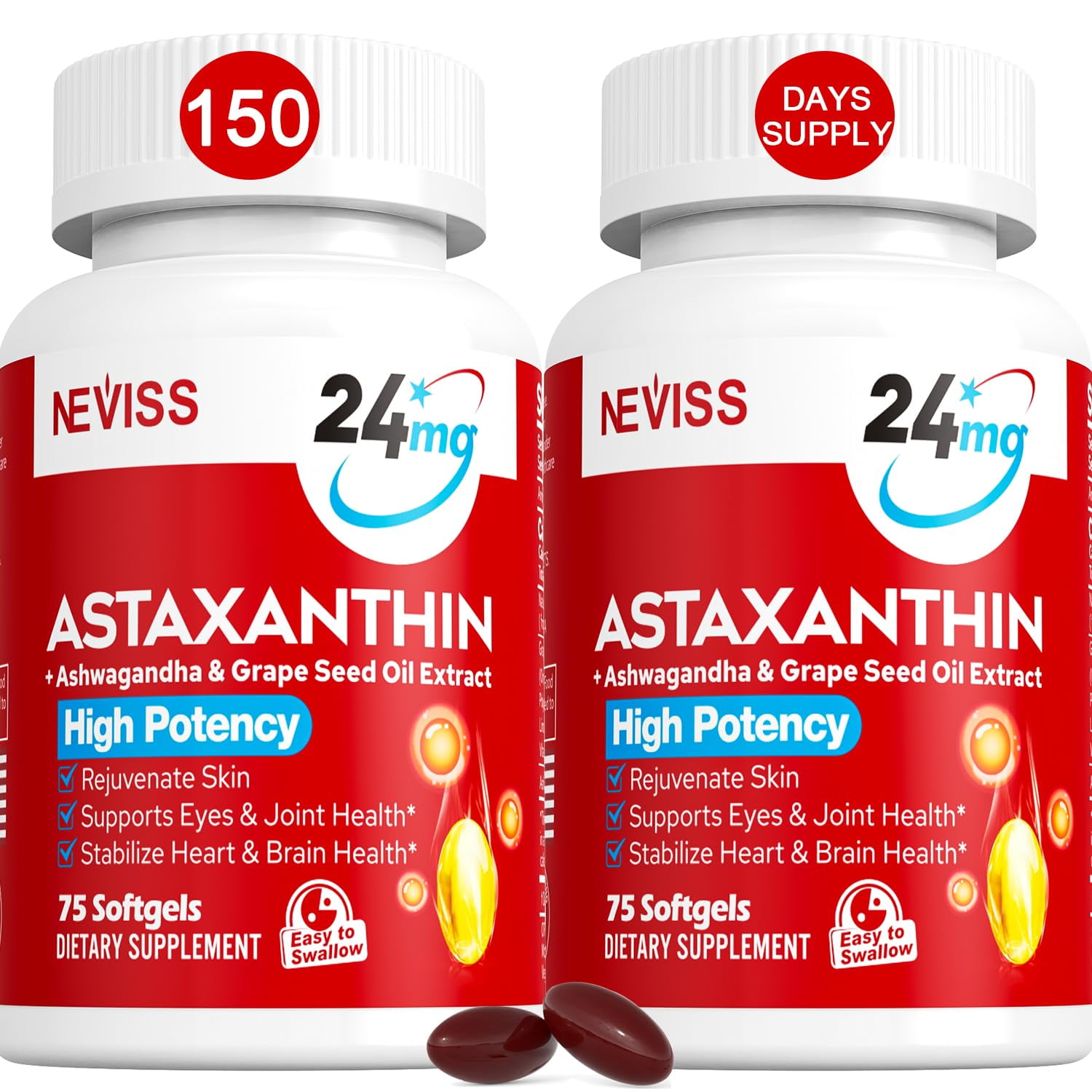 Suplemento de astaxantina NEVISS 24 mg con aceite MCT de coco 150 ...