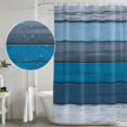Coastal Style Shower Curtain Set with Hooks, Vintage Blue Grey Stripes ...