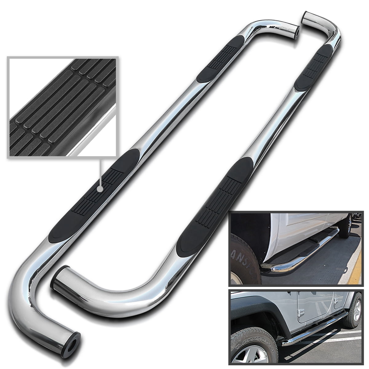 Spec-D Tuning 3" Chrome Polished Stainless Steel Round Side Step Bars ...