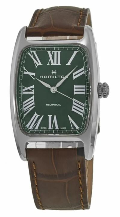 Hamilton Boulton Mechanical Green Dial Brown Leather Strap Men's Watch ...
