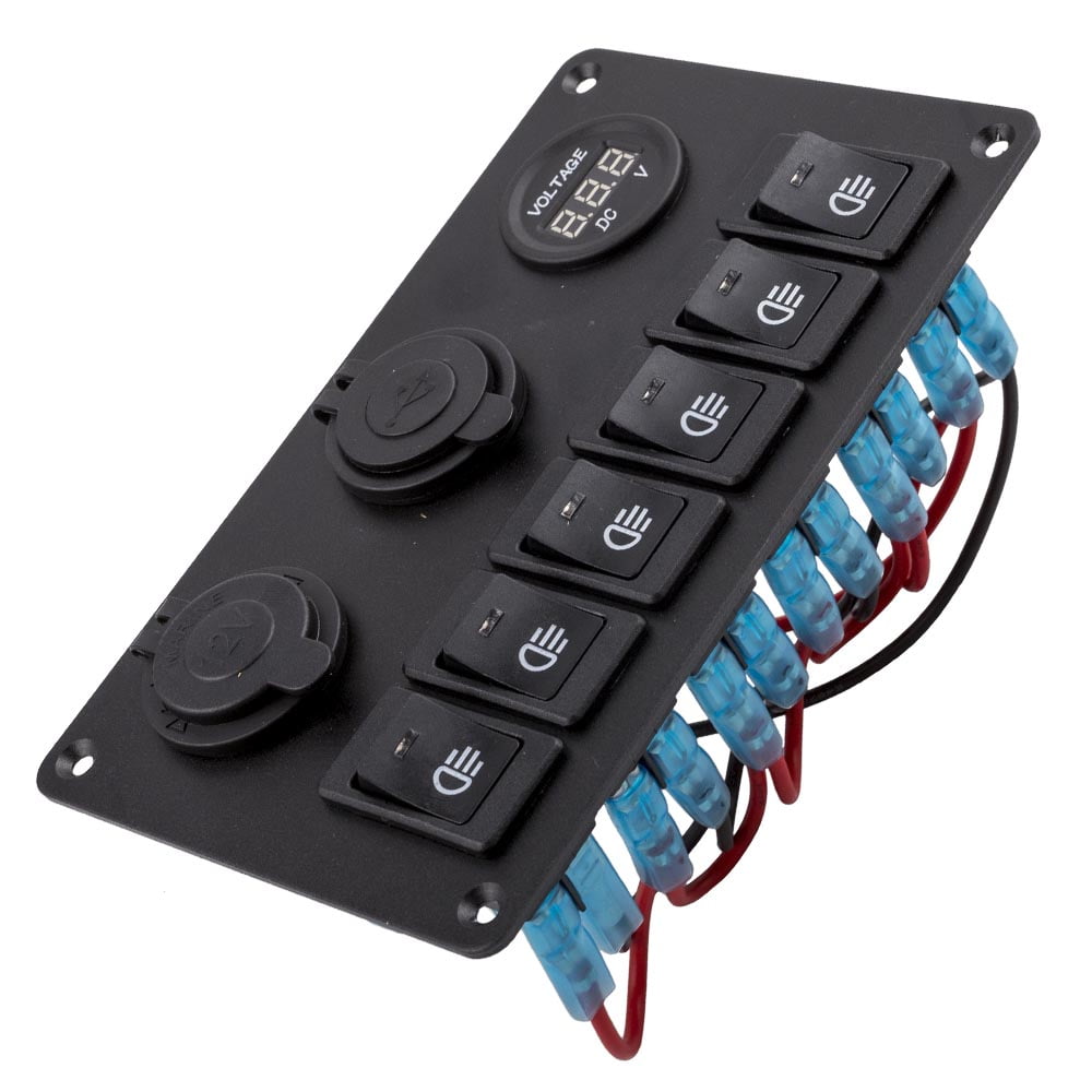 6 Gang Blue LED Rocker Switch Panel Car Truck Auto Marine Boat Circuit ...