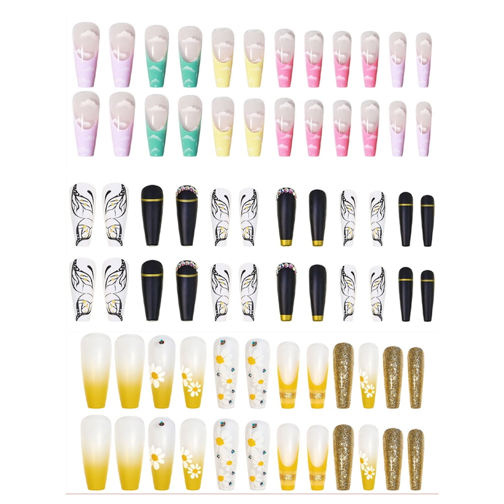 Fake Nails, Press on Fake Nails Full Cover Coffin Flase Nails for Women ...