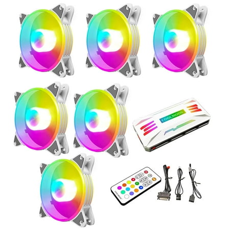 RGB Case Fan 6 Pack PWM 120mm White 5V 3Pin ARGB 4Pin PC Computer ...