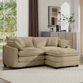 Corduroy Two-Seater Sofa with 1 Footrest, L-Shaped 2-Seater Sofa with ...