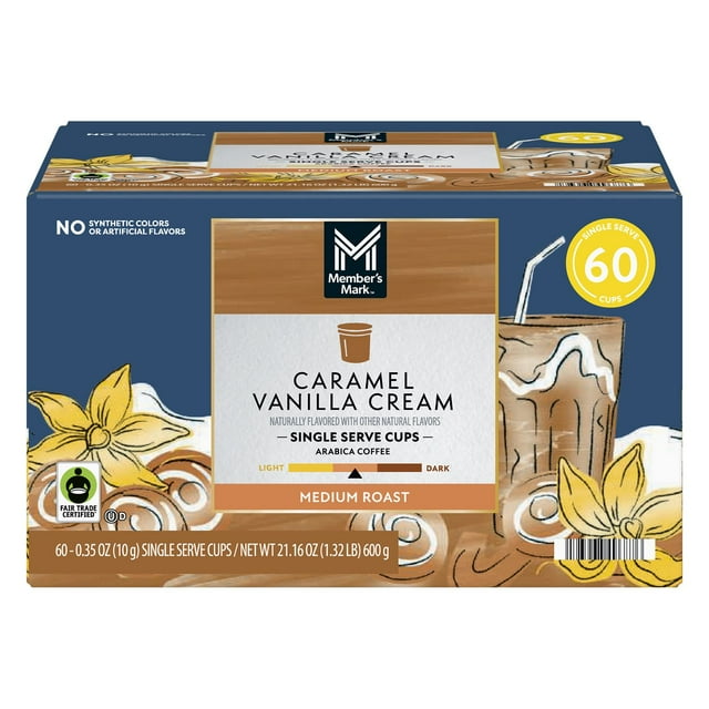 Member's Mark Medium Roast Coffee Pods, Caramel Vanilla Cream, 60 ct ...