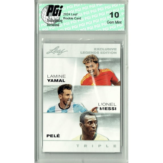Lamine Yamal 2024 Leaf #ELE46 Triple Rookie Card Pele Lionel Messi PGI ...