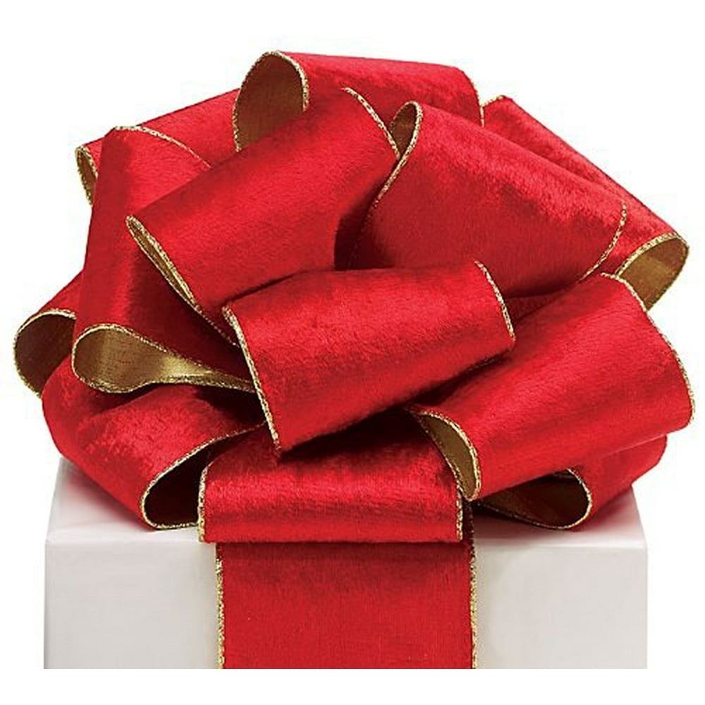 100 Red Wired Velvet Ribbon With Gold Edge And Gold Backing 4w X