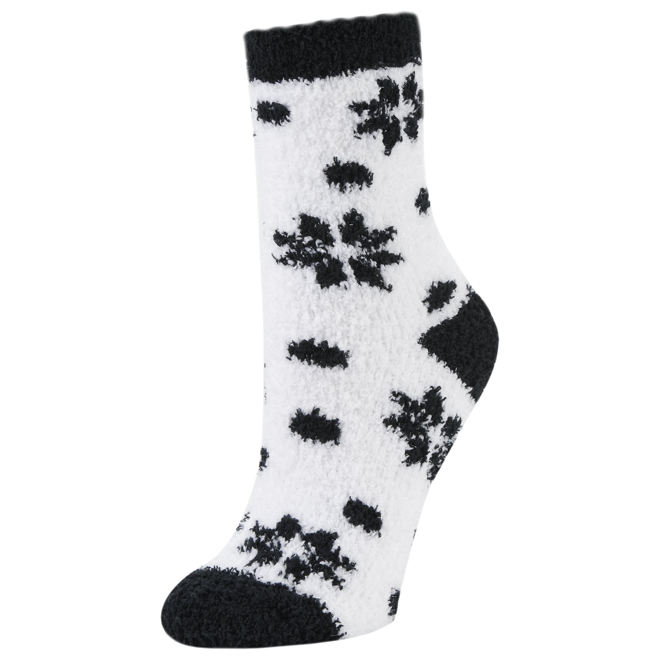 Airplus Holiday Aloe Infused Crew Socks, Black/White Snowfall, Women's ...