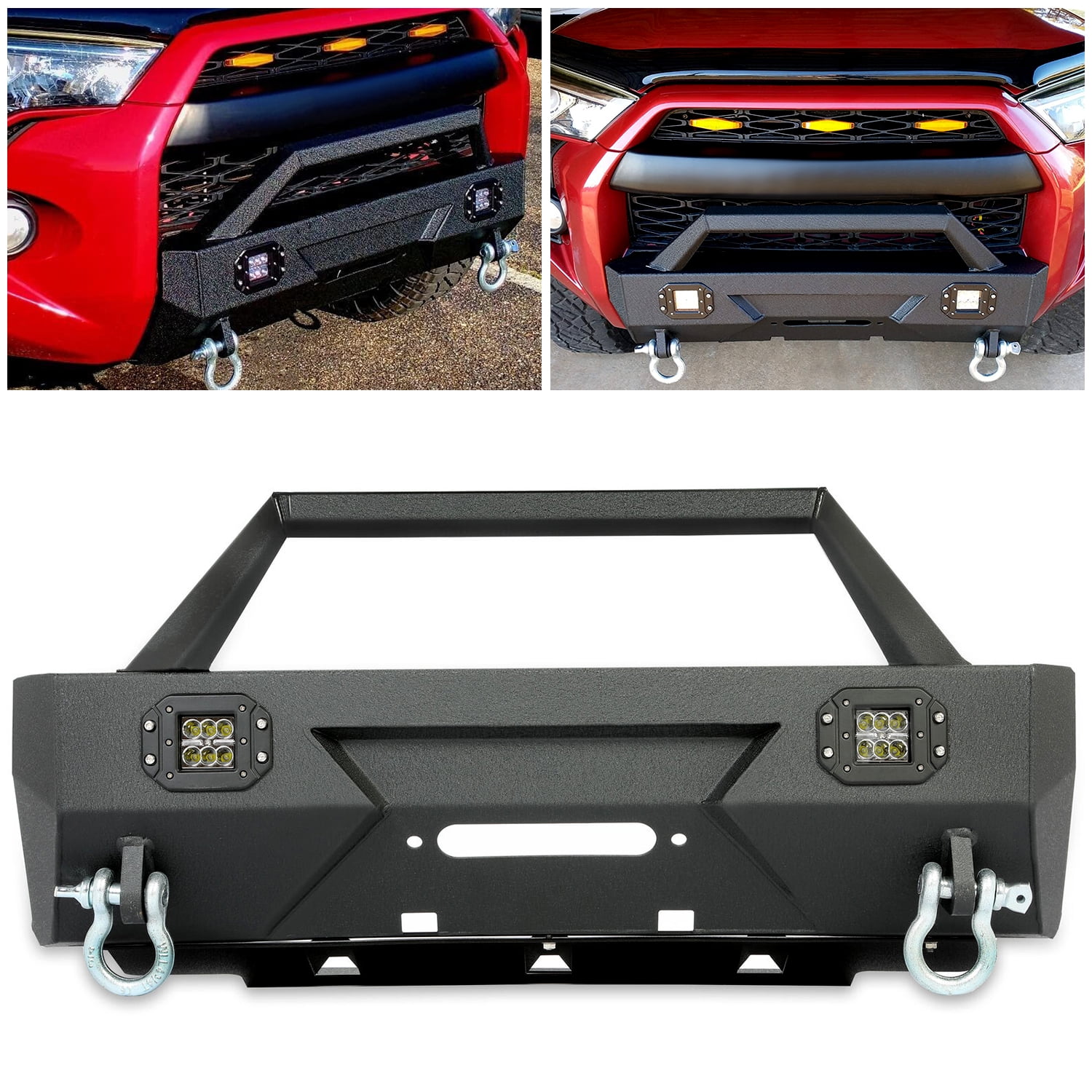 Ecotric Stubby Steel Front Winch Bumper with D-rings Winch Plate LED ...