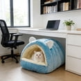 Blue L Semi Enclosed Pet Bed Solid Color Tree Hole Design Warm Sleeping ...