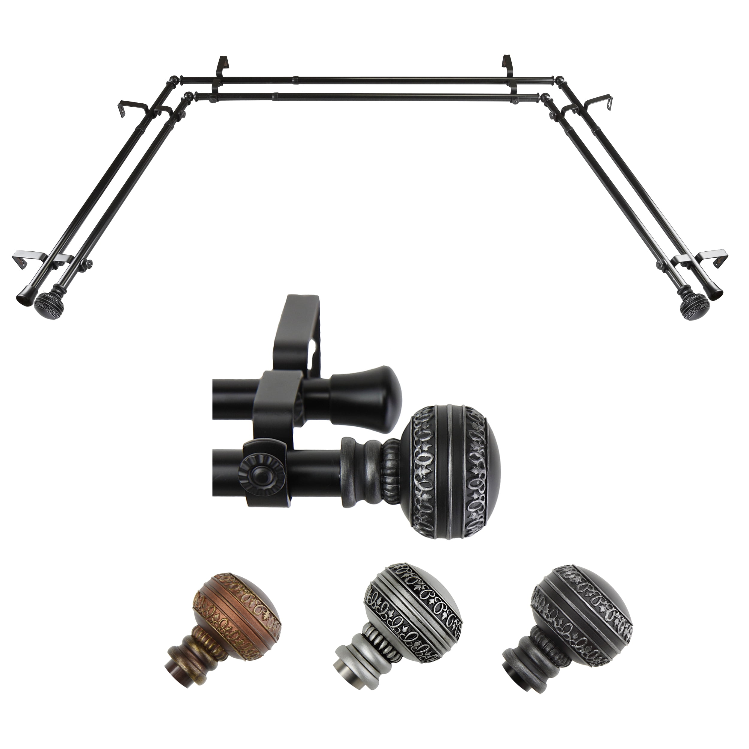 Greta 13/16" Double Bay Window curtain rod Adjustable 20"-36", 38"-72 ...