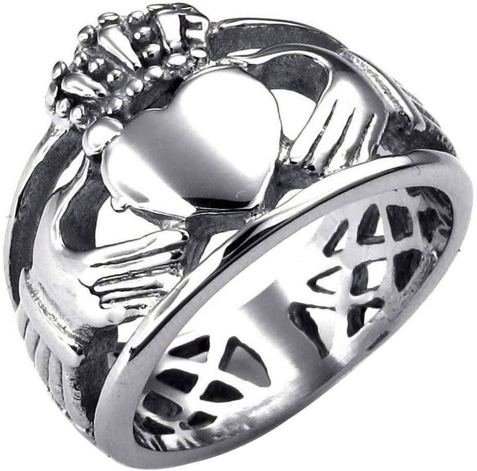 Jewelry Men's Stainless Steel Claddagh Heart Crown Ring with Celtic ...