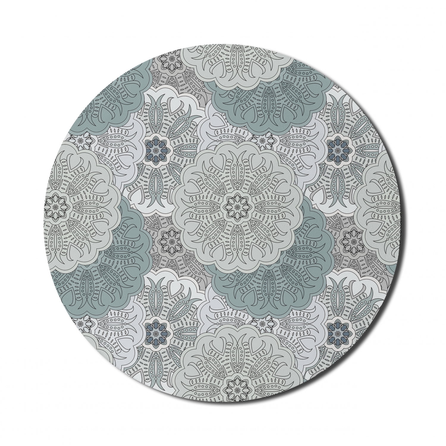 Grey Mouse Pad for Computers, Tile Art Mandala with Oriental Touch of ...