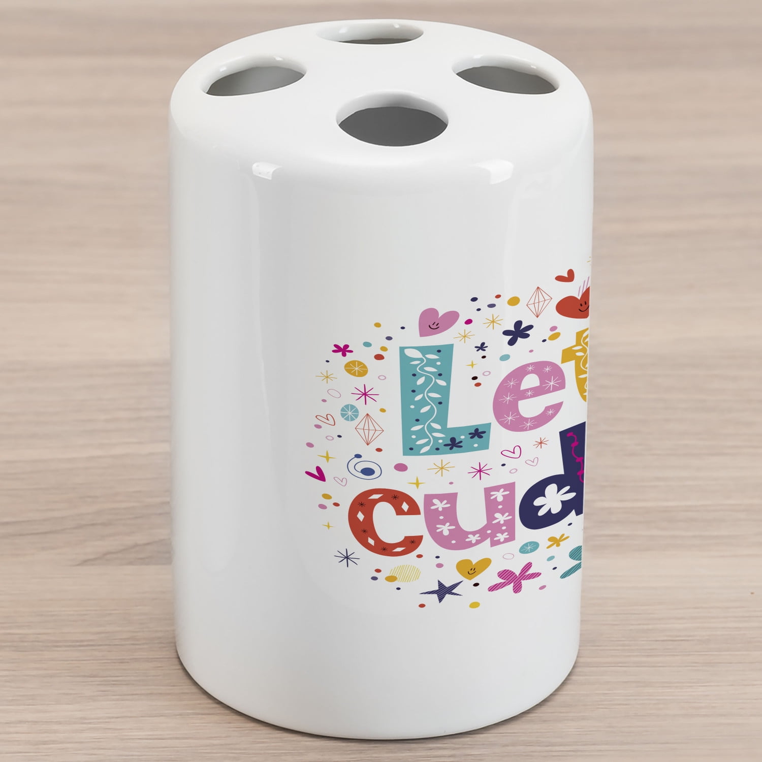 Lets Cuddle Ceramic Toothbrush Holder, Colorful Doodle Illustration of ...