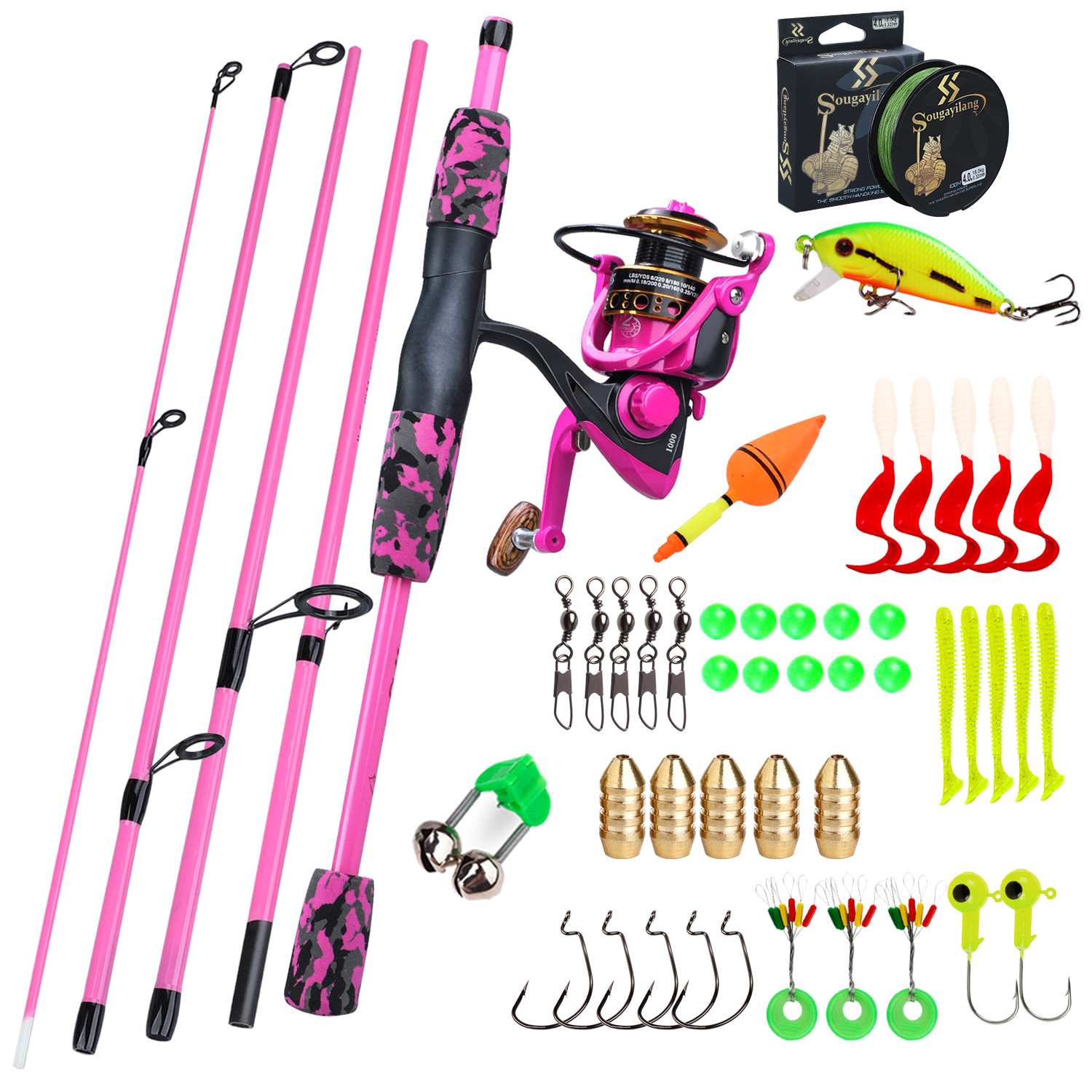 Sougayilang 5 Section Fishing Set Fishing Rod and 1000Series Spinning ...