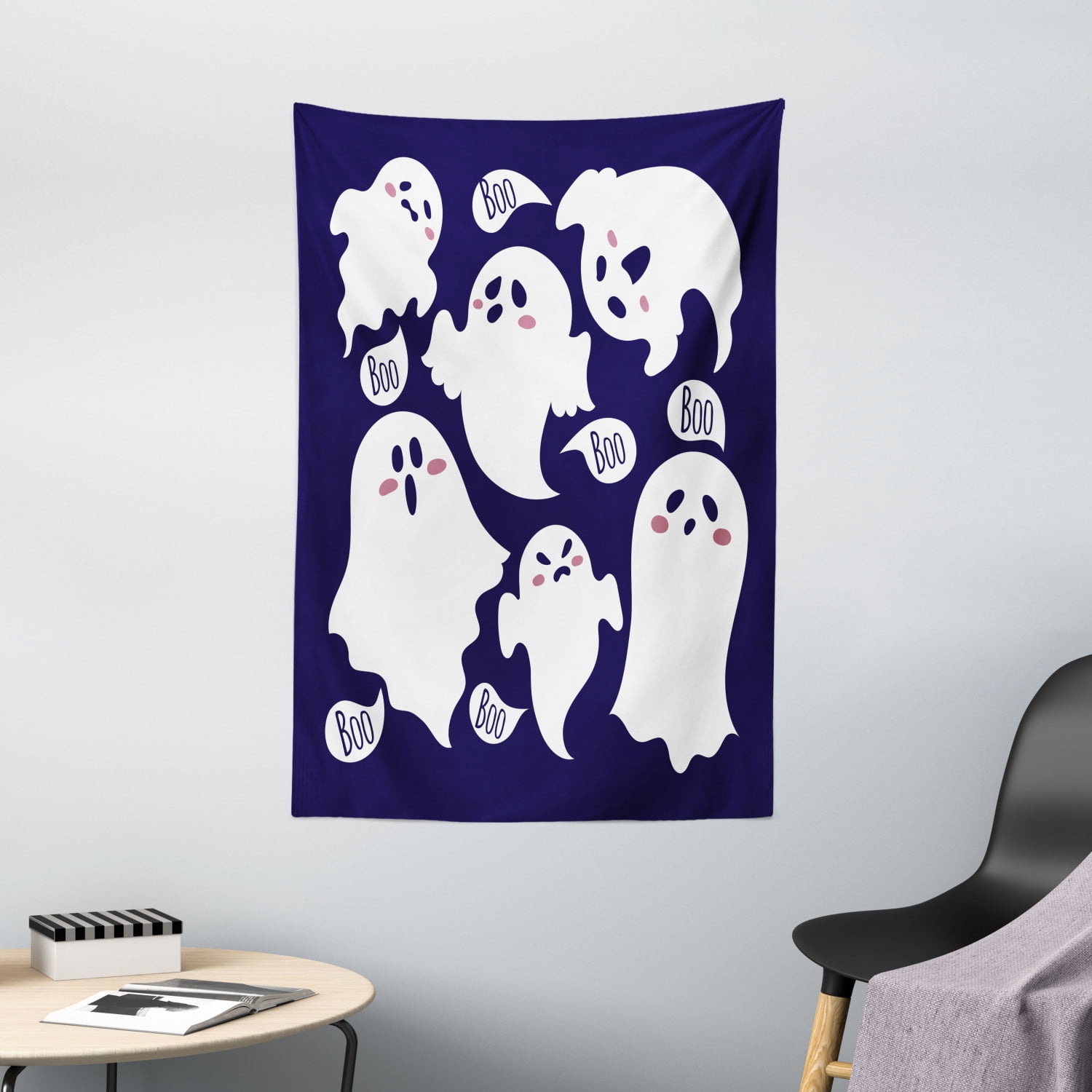 Ghost Tapestry, Scary Ghost Characters Drawn in Cartoon Style with Boo ...