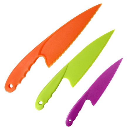 3 PCS Plastic Kitchen Knife Set, Nylon Kitchen Knives for Kids, Safe ...