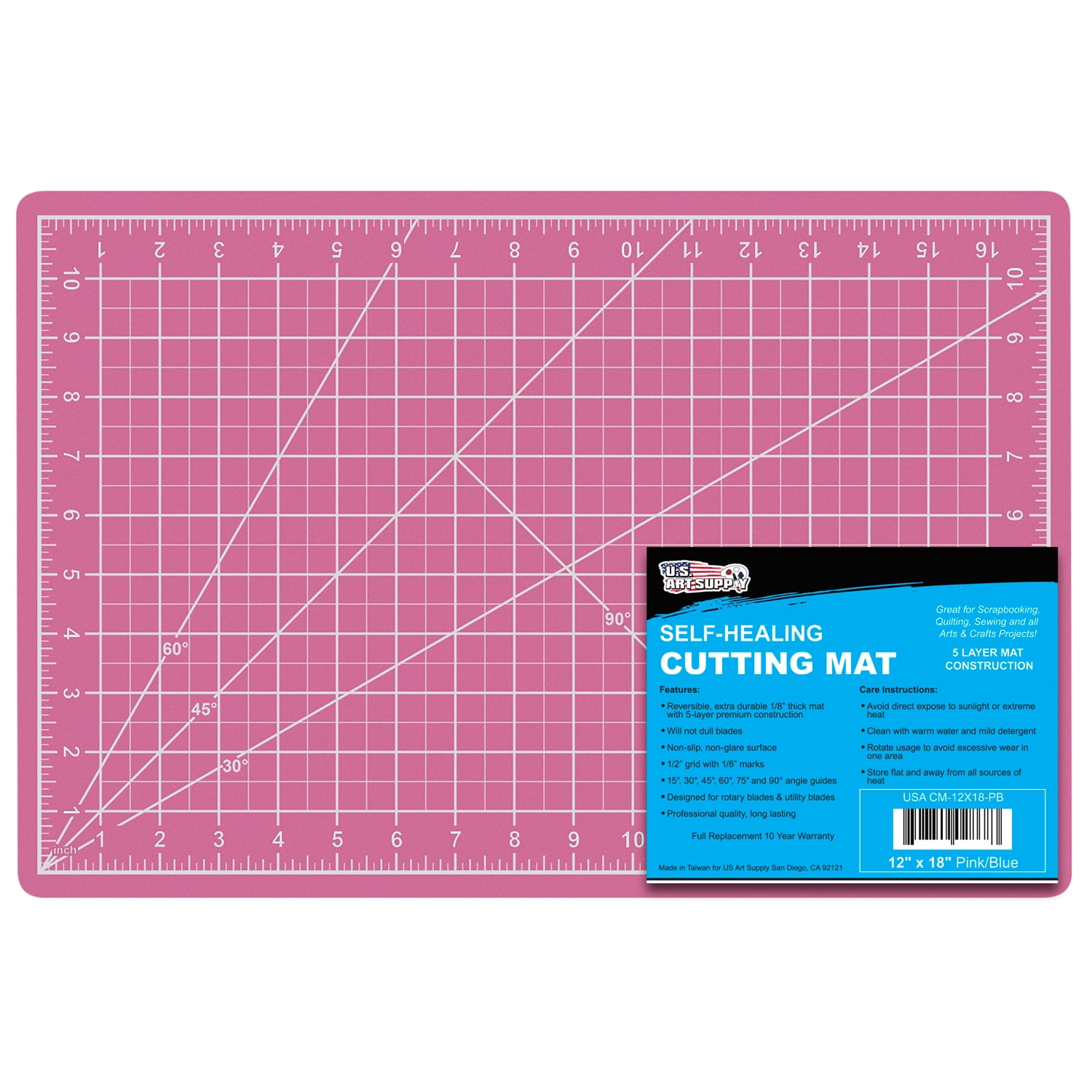 12" x 18" PINK/BLUE Self Healing 5-Ply Double Sided Durable PVC Cutting ...