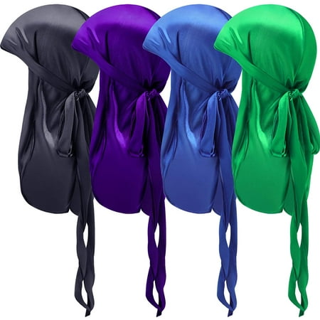 4 Pieces Baby Silky Satin Durags with Long Tail and Wide Straps Kids ...
